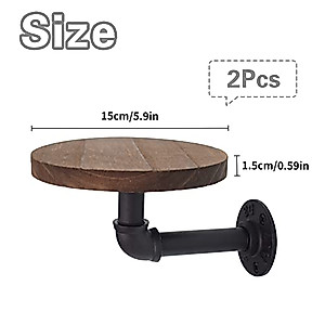 KeaJuidy Wall Mounted Floating Shelves Round Display Rack with Metal Industrial Pipe Brackets, 5.9 inch Industrial Pipe Shelving for Bedroom, Bathroom, Living Room, Kitchen, Set of 2