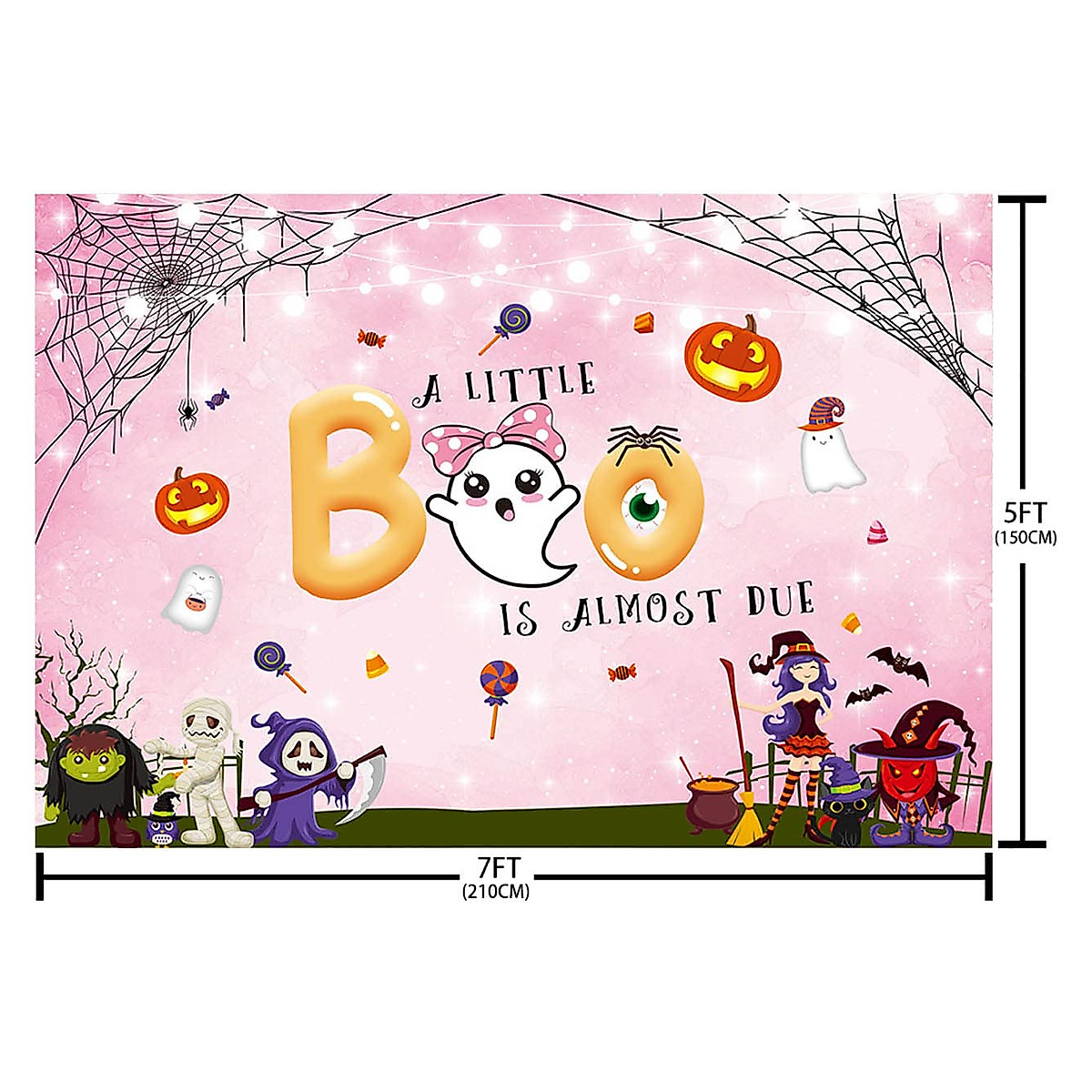 Sendy 7x5ft Halloween Baby Shower Backdrop for Girl A Little Boo is Almost Due Photography Background Ghost Spider Web Pumpkin Lamp Party Decorstions Cake Table Banner Photo Booth Supplies