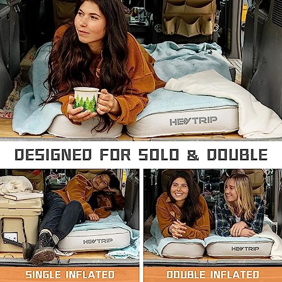 HEYTRIP SUV Inflatable Air Mattress for Car Camping, 4 Inch Thickened Car Camping Bed, Adjustable Firmness Sleeping Pad for 2 Persons (72 x 47 x 4 Inch, Light Grey)