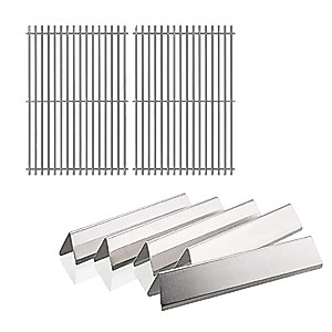 QuliMetal 7636 Stainless Steel Flavorizer Bars and 7639 Cooking Grates Grill Parts for Weber Spirit 300 Series Grills with Front Controls