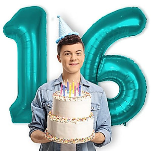 40 Inch Large Blue 16 Balloons Number 16 Birthday Balloon for 16th Birthday Decors for Girl Number 61th Number Balloon for Women Birthday hellium tank balloons 16 Old Birthday Decors