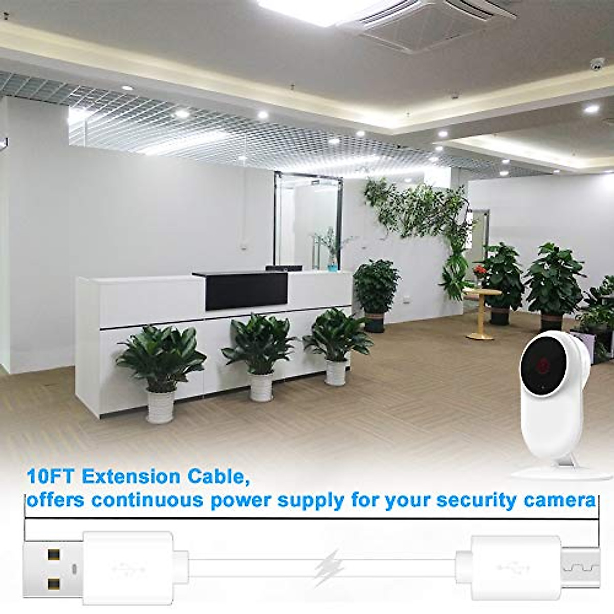 2-Pack 10FT USB Power Extension Cable for Wyze Cam,WyzeCam Pan,YI Home Camera,Nest-Cam Indoor,Oculus Go,Netvue,KasaCam,Furbo Dog,Blink,Flat USB to Micro USB Charging Charger Cord for Wyze-Cam v3 v2