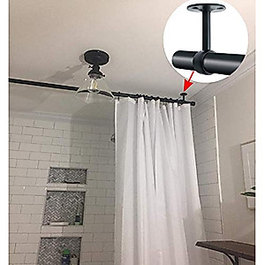 SDTC Tech 1-1/4 Inch Curtain Rod Ceiling-Mount Bracket Stainless Steel Flange Rod Holder Closet Pole End Supports Socket with Matching Screws, Black - 2 Pack