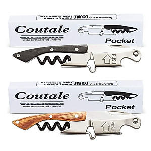 Pocket Prestige Waiters Corkscrew By Coutale Sommelier - Naturalwood and Blackwood - French Patented Spring-Loaded Double Lever Wine Bottle Opener for Bartenders, and Gifts