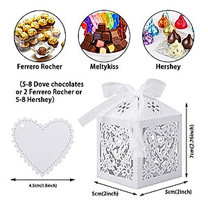 VGoodall 100 PCS Wedding Favor Boxes Laser Cut boxes Party Favor Box Small Gift Boxes Lace Candy Boxes for Wedding Baby Shower Birthday Party with Ribbons