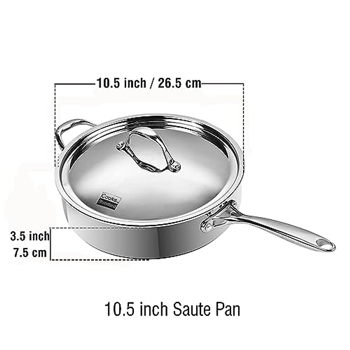 Cooks Standard Multi-Ply Clad Stainless Steel Saute Pan 10.5 Inch, 4 Quart Deep Frying Pan Skillet with Lid, Induction Cookware, Stay-Cool Handle
