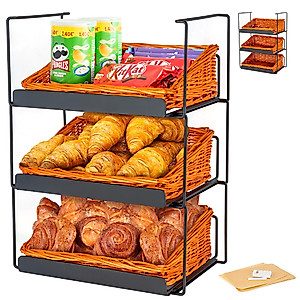 Bread Display Rack | Willow Basket Display For Kitchen Counter Storage & Bakery | Bread Organizer | Farmers Market Display | Basket For Potatoes And Onions | Fruit & Vegetables Holder