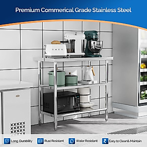 ROVSUN Stainless Steel Table with 2 Shelves 36 X 18 Inch, NSF Commercial Heavy Duty Prep & Work Table, Metal Utility Table for Kitchen, Restaurant, Home, Hotel, Garage