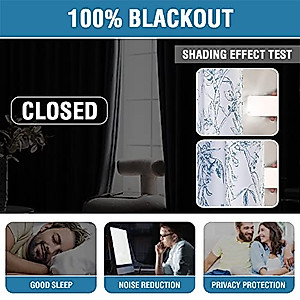 H.VERSAILTEX 100% Blackout Curtains for Bedroom Camellia Floral Blackout Curtains 84 Inches Long Light Blocking Window Treatment Curtains with Black Liner Grommet Thermal Drapes, 2 Panels, Stone Blue