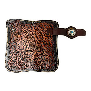 Large Concho and Print Flora Genuine Leather Women's Trifold Wallet/Cellphone Case with Exrta Wrist in 3 colors (Brown)