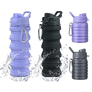 ＲＵＥＩＵＲＩ Collapsible Water Bottle, Foldable Cup,500Ml Collapsible Sport Water Bottle Bpa Reusable Travel Water Bottles For Hiking Biking Running Outdoor Gym (Gray(B)+Purple(B))