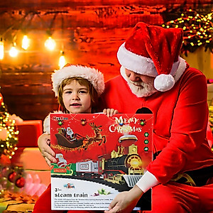 Hot Bee Electric Train Set, Toy Train Sets for Boys 4-7, Around The Christmas Tree Train Toys w/Smoke, Realistic Lights & Sounds, for 3 4 5 6 7 8+ Year Old Kids Boys Girls