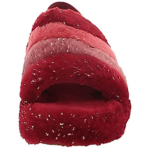 UGG Girls K Fluff Yeah Metallic Sparkle Slipper, Red Multi, 6 Big Kid