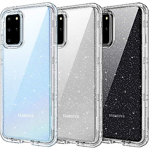 GUAGUA Galaxy S20 Plus Case Samsung S20 Plus Case Glitter Bling Crystal Clear 3 in 1 Hybrid Hard PC Soft TPU Bumper Cover Shockproof Protective Case for Samsung Galaxy S20 Plus 6.7-inch Transparent