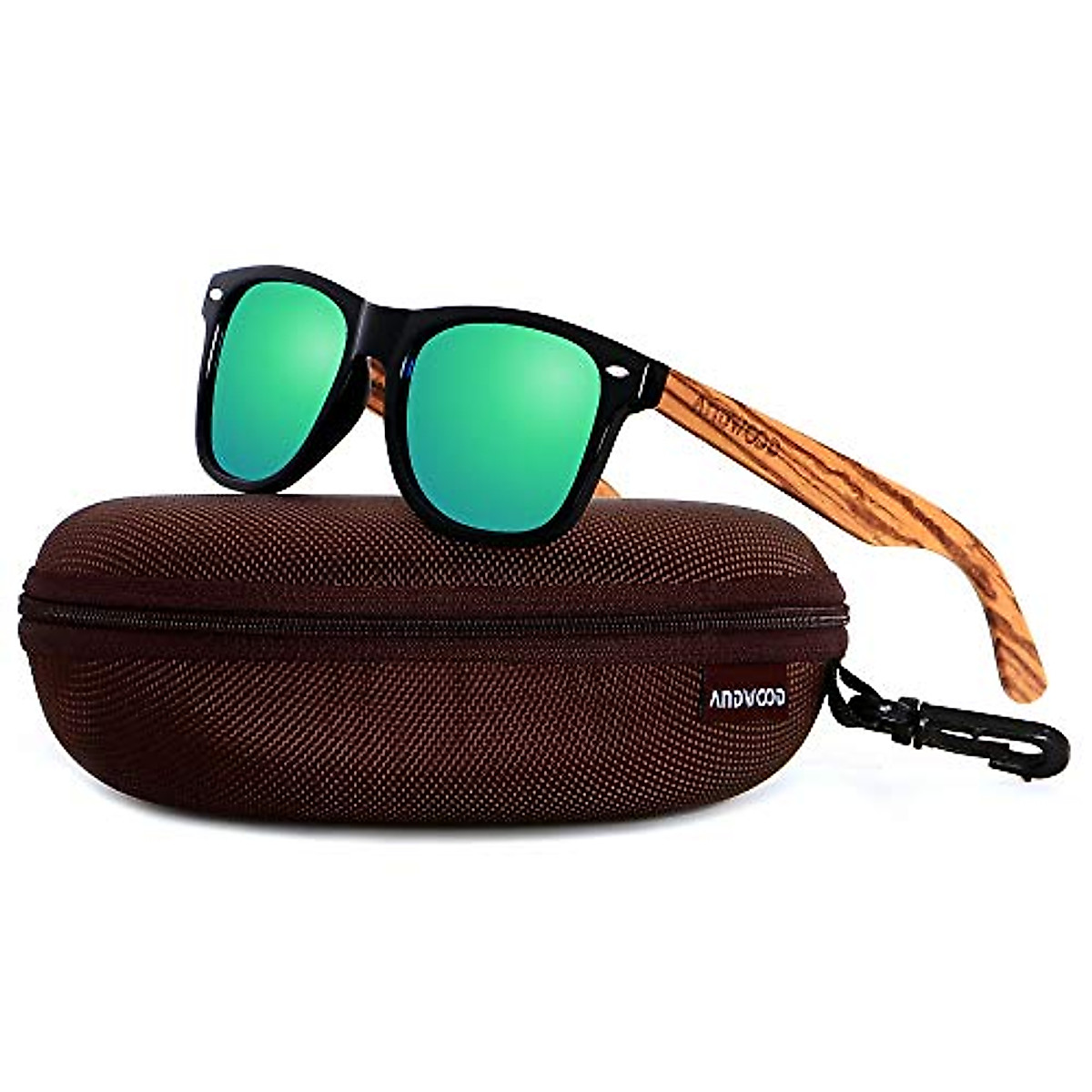 ANDWOOD Wood Sunglasses Polarized for Men Women Uv Protection Wooden Bamboo Frame Mirrored Sun Glasses Green Shades