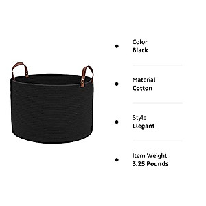 Black Large Basket for Blanket Storage Basket Bins for Organizing Cotton Rope Woven Laundry Hamper Hombins 20in 20in 13in Round Basket Toy Storage Decorative Basket Living Room Extra Large