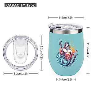 Watercolor Posei-Don Funny Wine Tumbler 12 Oz Stainless Steel Insulated Mug Double Wall Water Cup with Lid