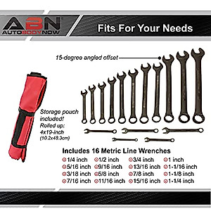 ABN Standard Wrenches Set - 16 Piece SAE Combination Wrench Set 1/4in to 1-1/4in SAE Wrench Set with Roll Up Pouch