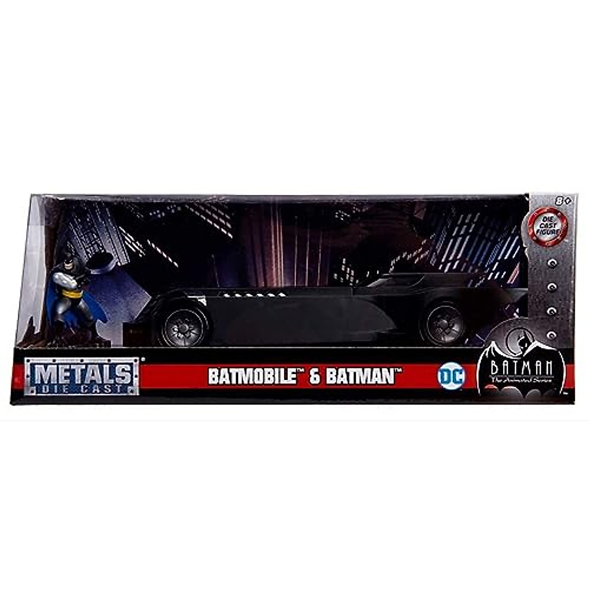 DC Comics 1:24 Batman Animated Series Batmobile Die-cast Car with 2.75" Batman Figure, Toys for Kids and Adults,Black