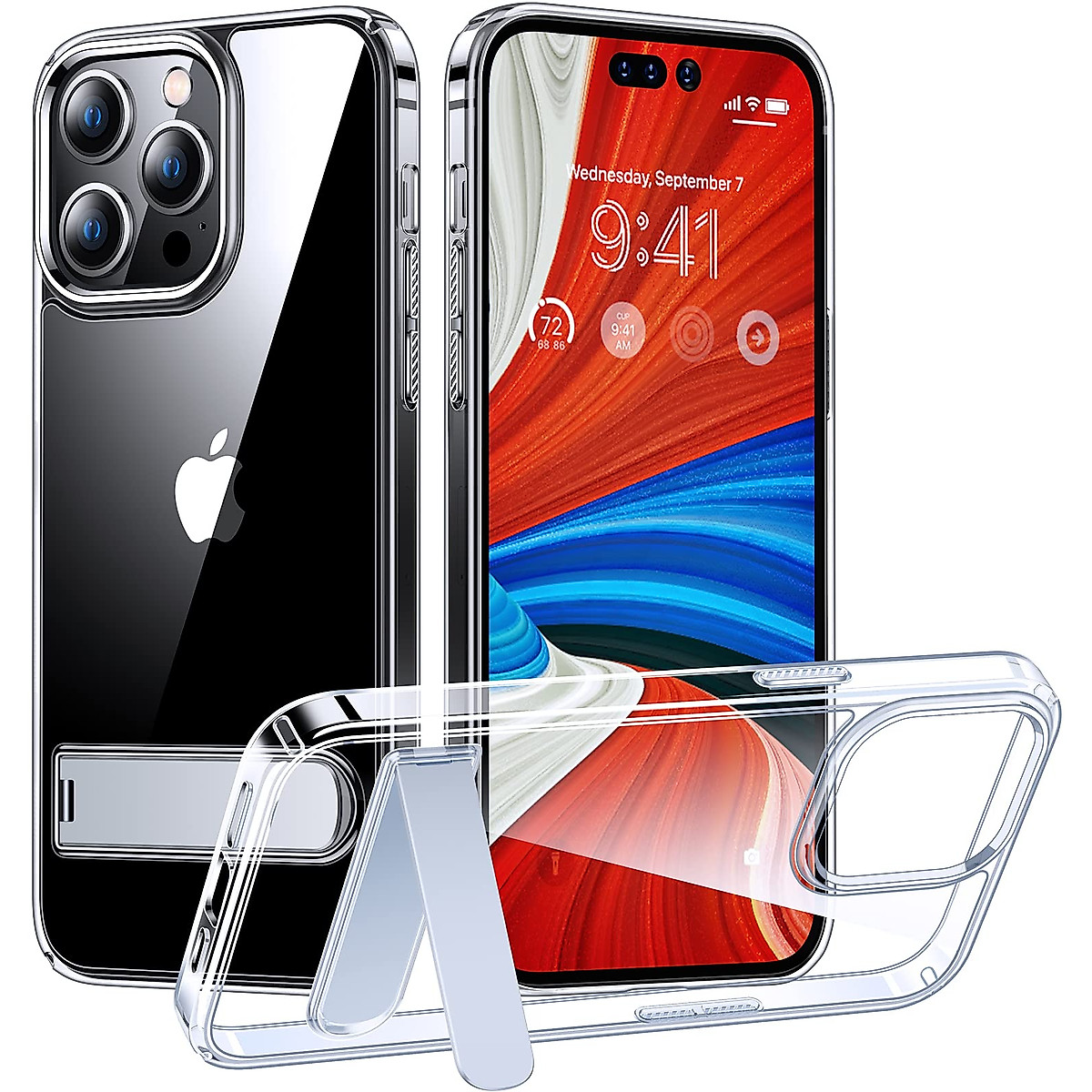 Simtect Crystal Clear for iPhone 14 Pro Max Phone Case, [Not Yellowing] [3 Stand Way][14FT Military Drop Protection] Protective Slim Kickstand Shockproof Phone Case for iPhone 14 Pro Max, Clear