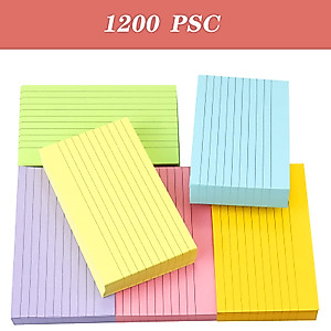 Tecmisse 1200 PCS Ruled Index Cards, 3x5 Inches Colorful Index Cards, Heavy Note Cards, Study Cards for School, Learning, Memo Scratch Pad, 6 Colors