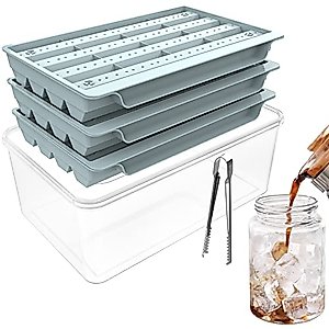 Unigul Ice Cube tray with lid and bin(3 Pack), 1.2'' Ice Cube Mold, Hexagon Ice Tray Making 96PCS Ice Cubes for Chilling Cocktails, Whiskey, Bourbon,Juice (3Pack Ice trays & Ice Bin & Tong)