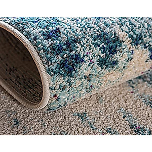 Unique Loom Positano Collection Coastal Modern Coral Lobster Shells Light Blue Area Rug (5' x 8')
