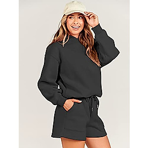 ANRABESS Women 2 Piece Outfits Hoodies Short Set Oversized Fleece Sweatshirt Shorts Sweatsuit Y2K 2023 Fall Clothes Lounge Matching Sweat Set 1046heise-L