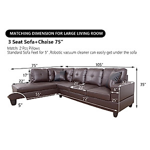 SIENWIEY Sectional Couch for Living Room Furniture Sets, Brown Leather Couch L Shape Couch Faux Leather Sofa Living Room Sofa with Chaise 2 Piece Using for Living RoomBrown,Facing Left Chaise
