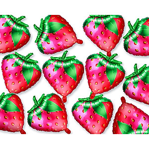 16 Pieces Strawberry Balloons Strawberry Foil Balloons Cute Fruit Balloon for Baby Girls Berry Sweet Birthday Party Decorations, 18.9 x 24.8 Inch