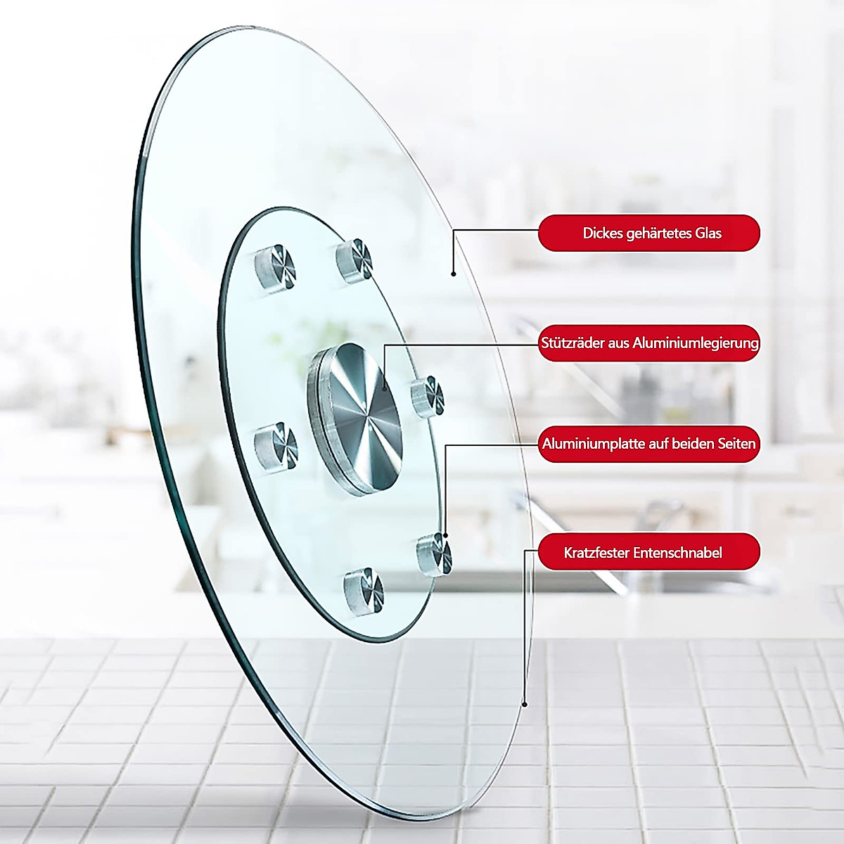 Glass Lazy Susan Turntable Dining Table Transparent Round Turntable Tabletop Rotating Serving Tray (90cm/35.4in)