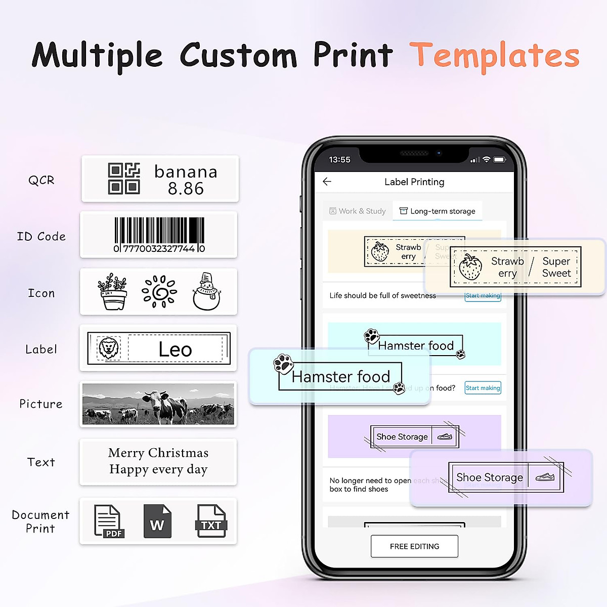 HOTCOLOR Sticker Printer- Mini Printer T02 Pro Portable Thermal Printer Sticker Maker Inkless Pocket Printer Bluetooth Photo Printer for Learning Assistance, Study Notes, Journal, Fun, Work, Receipts