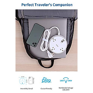 Power Strip with USB C, NTONPOWER Flat Plug Power Strip with USB Ports, 3 Widely Spaced Outlets, Extension Cord with Multiple Outlets, Small and Compact Size,100-240V for International Travel