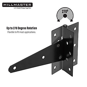 HILLMASTER 10 Inch T-Strap Heavy Duty Shed Door Hinges Gate Strap Hinges Black Tee Hinge Wrought Hardware for Wooden Fences,Yard,Barn Door,Rustproof (6 Pack)