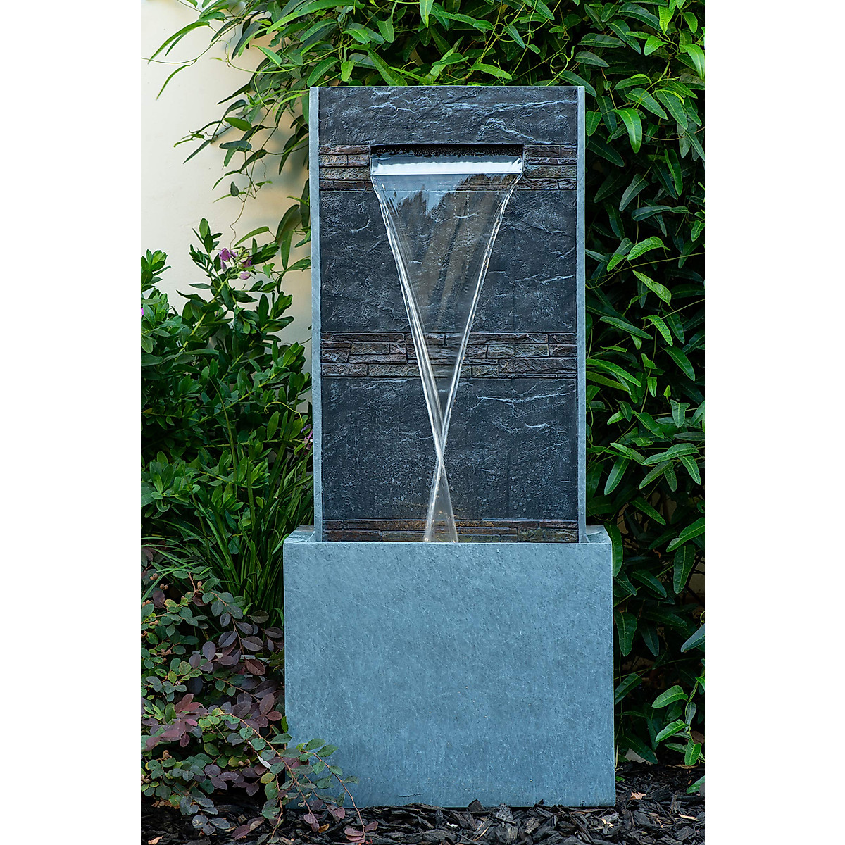 Bond Manufacturing Y95865 Fernwood 40" Tall Lighted Waterfall Garden Fountain, Blue-Grey