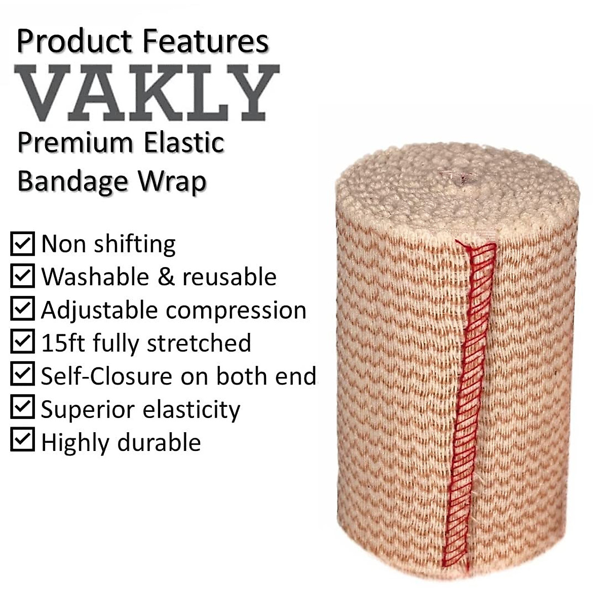 Elastic Bandage Wrap with Self-Closure [Pack of 3] Comfort Athletic Compression Roll, 5 Yards Stretched for Customized Compression on Knee, Ankle, Wrist - Plus a Vakly First Aid Kit Guide (3 INCH)