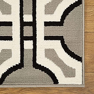 Modern Geometric Ultra-Soft Indoor Area Rug or Runner, with Jute Backing, Anti-Static, for Entryway, Living Room, Kitchen, Bedroom, 8' x 10', Gray