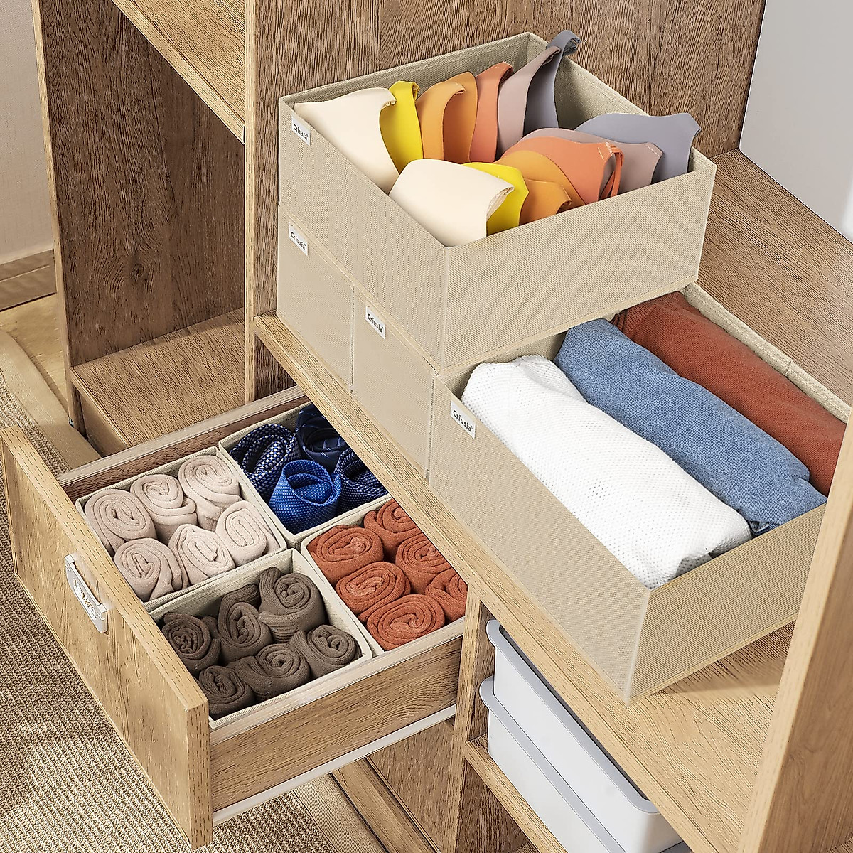 Criusia Drawer Organizer Clothes, 8 Pack Underwear Drawer Organizer, Foldable Cloth Storage Box Closet Organizers and Storage for Clothes, Socks, Scarves, Ties (Beige)