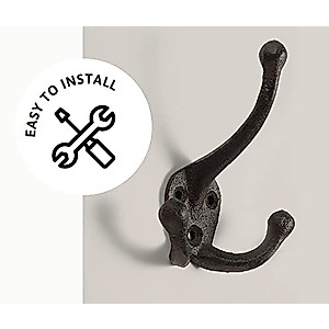 Ambipolar 5-Pack TriLeg Coat Hooks. Wall Mounted, Heavy Duty Decorative Black Wall Hooks for Mudroom, Hat Rack, Purse Hooks. Cast Iron Decorative ‎Antique Black Hooks