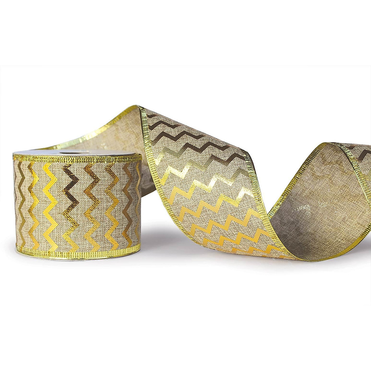 Gold Ribbon Wired Christmas Tree Ribbon 2.5 Inch Burlap Ribbons Xmas 6 Rolls 36 Yards Metallic Glitter Crafts Decorating Gift Wrapping Bows Gift Wrap Bow Trees Topper Wreath Indoor/Outdoor