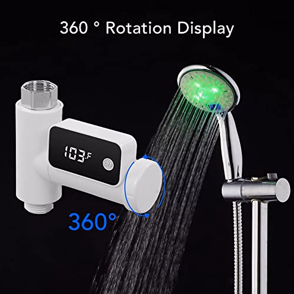 Shower Thermometer Bath Water Temperature Meter Tester LED Display G1/2 Read Thermometers for Home Bathroom Kitchen 5℃ to 85℃ (White)