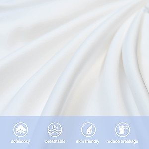 LONGPHEI Silk Satin Pillowcase Cooling Pillow Cases for Hair and Skin White Pillowcses 2pcs (White-C, Standard)