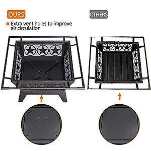 Yaheetech 32in Outdoor Fire Pit Metal Square Firepit Wood Burning Backyard Patio Garden Beaches Camping Picnic Bonfire Stove with Spark Screen, Log Poker