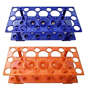 Test Tube Rack, Centrifuge Tube Holder (2 Pack - Blue and Orange) for 10ml, 15ml, 50ml, Detachable Plastic Stand, 28 Well