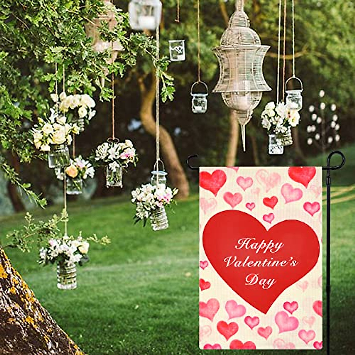 Valentines Day Garden Flag Vertical 12 x 18 Inch Double Sided Love Heart Valentine’s Day Garden Flag for Yard Outdoor Decoration