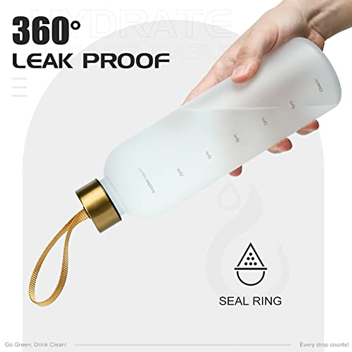 Opard 27oz Water Bottles with Times to Drink - Reusable Motivational Water Bottle with Time Marker and Strap - BPA Free Frosted Plastic - Gym, Sports, Travel (800ml)