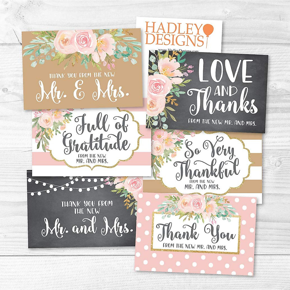 24 Pink Gold Wedding Thank You Cards With Envelopes Wedding Thank You From The New Mr And Mrs Cards - Mr And Mrs Thank You Cards Wedding With Envelopes, Bride Thank You Wedding Cards With Envelopes