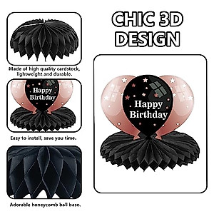 Happy 60th Birthday Rose Gold and Black Table Honeycomb Centerpieces Balloons Theme Decor Table Decorations Table Toppers for Girls Women Princess 60 Years Old Birthday Party Bday Supplies Background