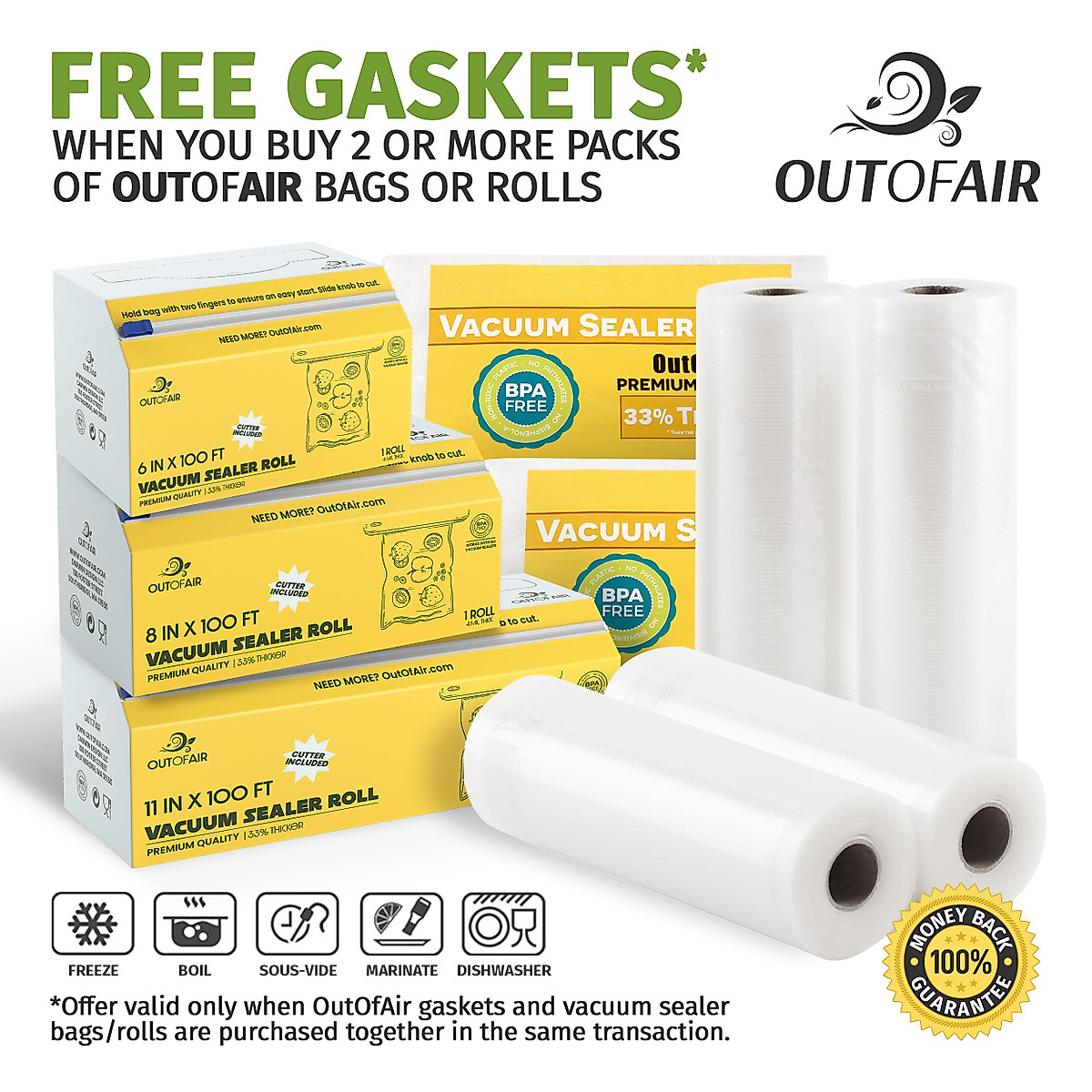 11" x 100' Mega Roll & Cutter Box Vacuum Sealer Bags Roll (No More Scissors) 4 mil 100 Foot OutOfAir, 33% Thicker, BPA Free, Sous Vide, Commercial Grade, Works with FoodSaver Sealers