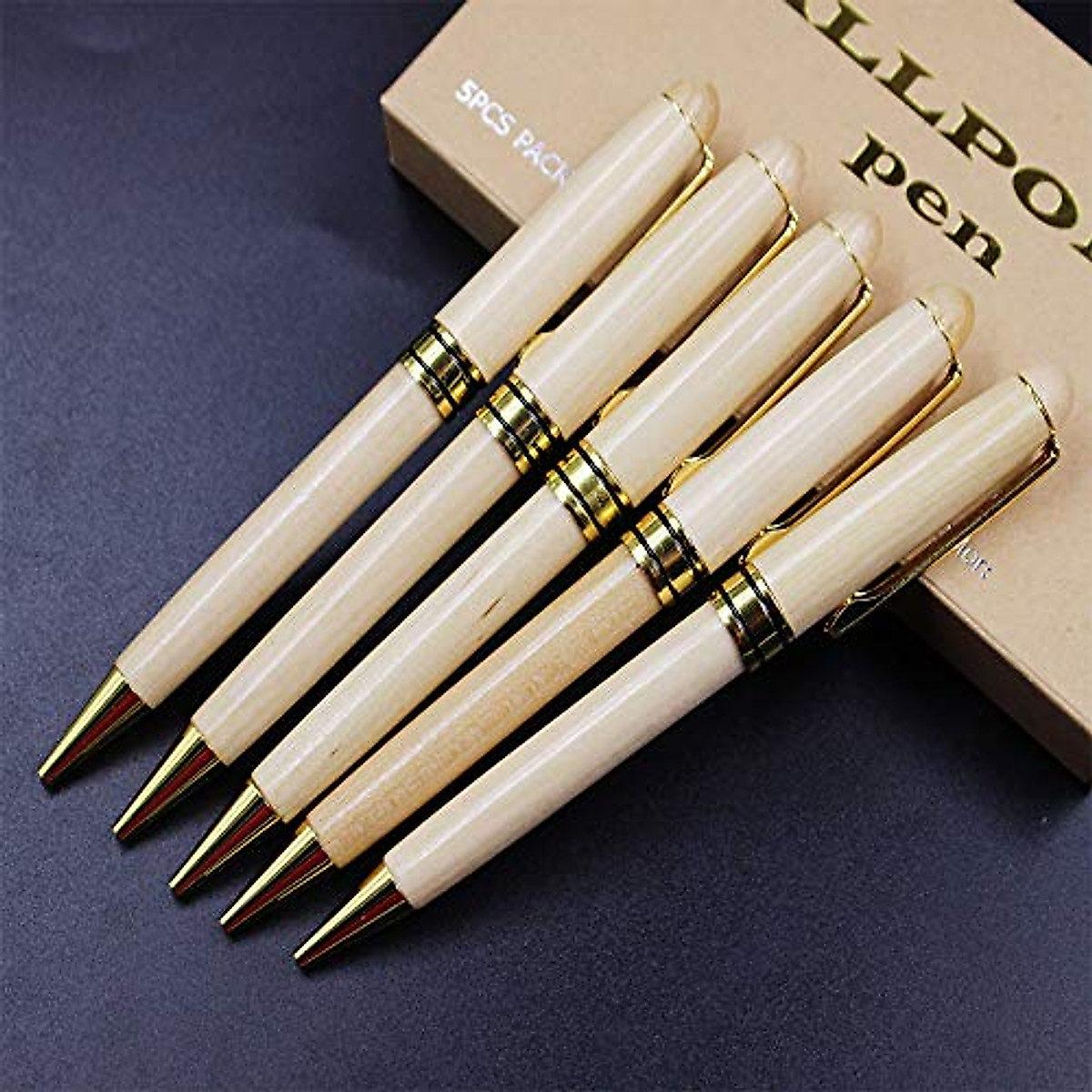 JASON YUEN 5PCS PACK Wooden Eco pen White wood ballpoint pens with gold accessories (Model A, 5PCS WHITE WOODEN)